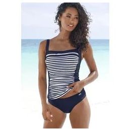 Tankini-Top Lascana "Myst", Damen, Gr. 36, Cup C, blau (marine, wei&szlig;), Recycling-Polyamid, gestreift, Bikini-Oberteile, mit platziertem Streifen-Design