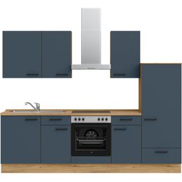 K&uuml;chenzeile Nobilia "Easytouch I", NEU: individuell anpassbar mit gratis Profi-Beratung", blau (k&uuml;che: blau, korpus: eiche sierra nachbildung, arbeitsplatte: eiche sierra nachbildung), B:270,3cm H:216,6cm T:60cm, Komplettk&uuml;chen-Sets, K&uuml;chenzeile, vormontiert, Breite 270 cm, Ausrichtung w&auml;hlbar, wahlw. mit E-Ger&auml;ten