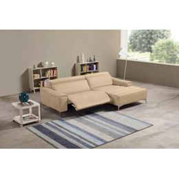 Ecksofa Egoitaliano "Suzette, Designsofa mit hohem Sitzkomfort", beige (champagner), B:266cm H:95cm T:163cm, Leder &raquo;BULL&laquo; (echtes Rindsleder). Geschliffenes, pigmentiertes und behandeltes Rindsleder mit einer Dicke von 1, 3-1, 5 mm. Dieses Leder zeigt eine ziemlich weiche Hand mit einem halb undurchsichtigen Aussehen. Es handelt sich um ein gesch&uuml;tztes Leder. Eine leichte Deckschicht sch&uuml;tzt sie v