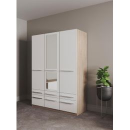 Kleiderschrank Priess "Schrank Garderobe W&auml;scheschrank Barcelona in 5 Breiten", wei&szlig; (struktureichefarben hell, wei&szlig;), B:140cm H:193cm T:54cm, Holzwerkstoff, Schr&auml;nke, Kleiderschrank, viel Stauraum, ger&auml;umige Schubk&auml;sten, mit Spiegel, MADE IN GERMANY
