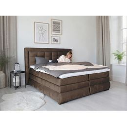 Boxspringbett OTTO HOME "MIVVA inkl. Bettkasten & Topper, Komfortliegeh&ouml;he: 67 cm", braun, B:204cm L:215cm, Holz teilmassiv, Holzwerkstoff, Spanplatte, Komplettbetten, Boxspringbett, in H3, H4 oder Hmix H3/H4, wahlweise mit oder ohne LED-Leuchten
