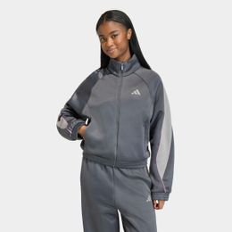Trainingsjacke adidas Sportswear "W STADIUM TT", Damen, Gr. L, grau six, ch solid grau, st tropic bloom, Obermaterial: 67% Polyester, 33% Baumwolle, Jacken Trainingsjacke, aus Polyester und Baumwolle, f&uuml;r Erwachsene