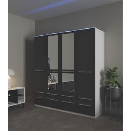 Kleiderschrank Priess "Schrank Garderobe W&auml;scheschrank Barcelona in 5 Breiten", schwarz (schwarz, wei&szlig;), B:185cm H:193cm T:54cm, Holzwerkstoff, Schr&auml;nke, Kleiderschrank, viel Stauraum, ger&auml;umige Schubk&auml;sten, mit Spiegel, MADE IN GERMANY