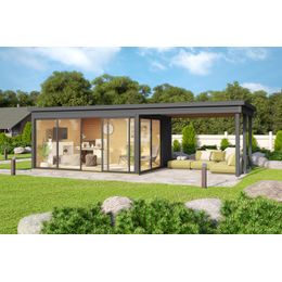 Gartenhaus-Anbaudach Lasita Maja "DOMEO 3 UND 4 DACHVERL&Auml;NGERUNG", grau (carbongrau), B:341,5cm H:239cm T:300cm, Massivholz, Gartenhaus-Anbaud&auml;cher