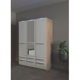 Kleiderschrank Priess "Schrank Garderobe W&auml;scheschrank Barcelona in 5 Breiten", wei&szlig; (struktureichefarben hell, wei&szlig;), B:140cm H:193cm T:54cm, Holzwerkstoff, Schr&auml;nke, Kleiderschrank, viel Stauraum, ger&auml;umige Schubk&auml;sten, mit Spiegel, MADE IN GERMANY