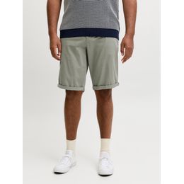 Jack & Jones PlusSize Chinoshorts "JPSTBOWIE JJSHORTS SOLID SN PLS", Herren, Gr. 42 (4XL), N-Gr, vetiver, Web, Obermaterial: 98% Baumwolle, 2% Elasthan, JACK & JONES PLUSSIZE, unifarben, regular fit knielang, Hosen Chinoshorts, mit Umschlag