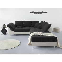 Ecksofa Collection AB "Innsbruck L-Form, B: 247 cm", grau (hellgrau, anthrazit), B:247cm H:87cm T:189cm, Microfaser PRIMABELLE (100% Polyester), Struktur (90% Polyester, 10% Polyacryl), Samtvelours (100% Polyester), Luxus-Microfaser Antiklederoptik (100% Polyester), Sofas, Ecksofa, Set: Sofa & Hocker, 3 Zierkissen, Federkern