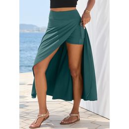 Maxirock Lascana, Damen, Gr. 38, blau (petrol), Jersey, Obermaterial: 95% Viskose, 5% Elasthan, unifarben, figurumspielend kn&ouml;chellang, R&ouml;cke Maxirock, mit integrierter Shorts und kleiner Tasche, Strandrock, Sommerrock