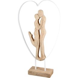 Skulptur Gilde "Skulptur Herz Frisch verliebt", naturfarben, B:32cm H:55cm T:9cm, Mangoholz, Dekofiguren