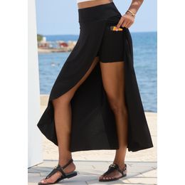 Maxirock Lascana, Damen, Gr. 34, schwarz, Jersey, Obermaterial: 95% Viskose, 5% Elasthan, unifarben, figurumspielend kn&ouml;chellang, R&ouml;cke Maxirock, mit integrierter Shorts und kleiner Tasche, Strandrock, Sommerrock