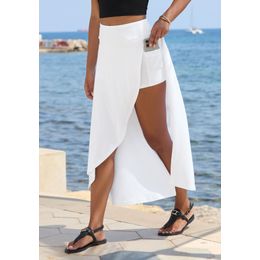 Maxirock Lascana, Damen, Gr. 34, wei&szlig;, Jersey, Obermaterial: 95% Viskose, 5% Elasthan, unifarben, figurumspielend kn&ouml;chellang, R&ouml;cke Maxirock, mit integrierter Shorts und kleiner Tasche, Strandrock, Sommerrock