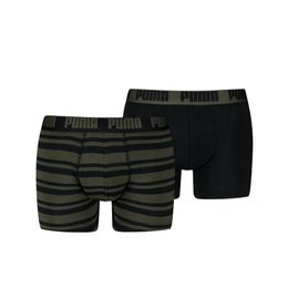 Boxershorts Puma "Puma MEN EVERYDAY PLACED LOGO BOXERS", Herren, Gr. L, gr&uuml;n (gr&uuml;n, gestreift, schwarz), Jersey, Obermaterial: 95% Baumwolle, 5% Elasthan, bedruckt, gestreift, unifarben mit Farbeinsatz, normal, Unterhosen, mit Logo Webbund