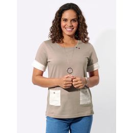 Kurzarmshirt Casual Looks "Kurzarm-Shirt", Damen, Gr. 36, sesam, 100% Baumwolle, gemustert, gestreift, unifarben, Rundhals, Shirts