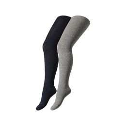 Strumpfhose Camano "2er Pack", M&auml;dchen, Gr. 110/116, blau (light grau, navy), 75% Baumwolle, 22% Polyamid, 3% Elasthan, Strumpfhosen Strumpfhose