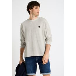 Sweatshirt Street One MEN, Herren, Gr. L (42), hellwei&szlig;, Sweatware, 100% Baumwolle, gestreift, normal, Rundhals, abgesteppt, Sweatshirts Sweatshirt, aus reiner Baumwolle