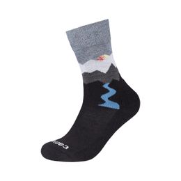Wandersocken Camano "merino wool trekking 1er Pack", Damen, Gr. 35-38, schwarz, 74% Wolle, 18% Polyamid, 4% Polyester, 3% Polyacryl, 1% Elasthan, gemustert, Socken, 1er Pack Mesh-Bel&uuml;ftung f&uuml;r ein perfektes Fu&szlig;klima
