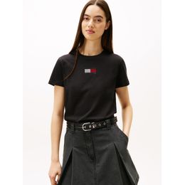 Kurzarmshirt Tommy Jeans "TJW REG PARTY FLAG TEE EXT", Damen, Gr. S (36), schwarz, Single Jersey, Obermaterial: 100% Baumwolle, bedruckt, regular fit, Rundhals, Shirts