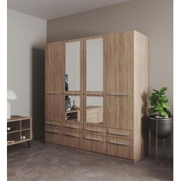 Kleiderschrank Priess "Schrank Garderobe W&auml;scheschrank Barcelona in 5 Breiten", braun (struktureichefarben hell), B:185cm H:193cm T:54cm, Holzwerkstoff, Schr&auml;nke, Kleiderschrank, viel Stauraum, ger&auml;umige Schubk&auml;sten, mit Spiegel, MADE IN GERMANY