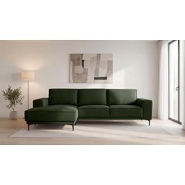 Ecksofa OTTO HOME "Polsterecke Oland, Struktur, Flachgewebe, Luxus-Microfaser, Boucle", gr&uuml;n, B:280cm H:85cm T:152cm, 100% Polyester, Sofas, Ecksofa, L-Form, 280 cm, Wellenunterfederung, Skandi-Design, Metallf&uuml;&szlig;e