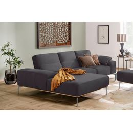 Ecksofa W.Schillig "run, Designsofa mit tollem Sitzkomfort, L-Form", grau (anthrazit w82), B:279cm H:88cm T:178cm, Longlife Xtra-Leder Z73: Naturwalkleder der Luxusklasse aus den erlesensten Rohh&auml;uten. Hautst&auml;rke 1, 1 &ndash; 1, 3 mm;ROHLEDER Jacquard-Flachgewebe Q2 W60 (63% Polyester, 37% Polyacryl);ROHLEDER Chenille-Flachgewebe Q2 W77 (68% Polyacryl, 32% Polyester);Stoff S37 (100% Polyester), Sofas, E