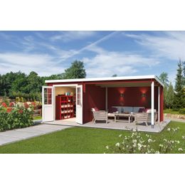 Gartenhaus Lasita Maja "Saint Paul", rot (schwedenrot), ohne Fu&szlig;boden, R&uuml;ckwand, ohne Dacheindeckung, Massivholz, Gartenh&auml;user, Gartenhaus, Blockbohlenhaus 28mm, mit Anbau