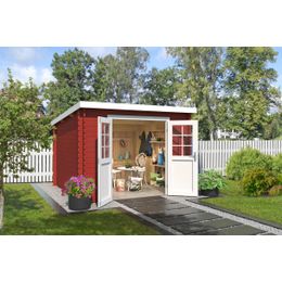 Gartenhaus Lasita Maja "San Jose 275", rot (schwedenrot), ohne Fu&szlig;boden, ohne Dacheindeckung, Massivholz, Gartenh&auml;user, Gartenhaus, Blockbohlenhaus 28mm