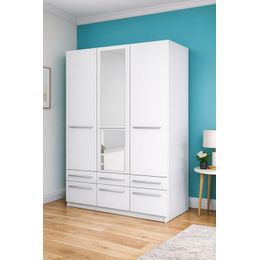 Kleiderschrank Priess "Schrank Garderobe W&auml;scheschrank Barcelona in 5 Breiten", wei&szlig;, B:140cm H:193cm T:54cm, Holzwerkstoff, Schr&auml;nke, Kleiderschrank, viel Stauraum, ger&auml;umige Schubk&auml;sten, mit Spiegel, MADE IN GERMANY