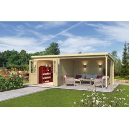 Gartenhaus Lasita Maja "Saint Paul", beige (naturbelassen), ohne Fu&szlig;boden, R&uuml;ckwand, ohne Dacheindeckung, Massivholz, Gartenh&auml;user, Gartenhaus, Blockbohlenhaus 28mm, mit Anbau