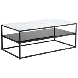 Livetastic Couchtisch, Schwarz, Wei&szlig;, Metall, Glas, rechteckig, Flachrohr, 60x43x110 cm, einfacher Aufbau, Wohnzimmer, Wohnzimmertische, Couchtische