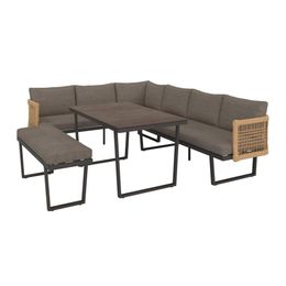 Ambia Garden Loungegarnitur, Anthrazit, Braun, Natur, Metall, Kunststoff, Glas, Textil, 4-teilig, F&uuml;llung: Schaumstoff,Polyester, L-Form, 256x198 cm, Loungem&ouml;bel, Gartenlounge-Sets