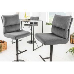 Riess Ambiente H&ouml;henverstellbarer Barhocker COMFORT grau Cord drehbar mit Lehne Metall schwarz Polsterstuhl Riess-Ambiente f&uuml;r K&uuml;che Tresenhocker Bistrohocker...