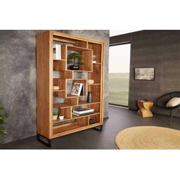Riess Ambiente Massivholz B&uuml;cherregal CUBUS 190cm Akazie honey finish Metallf&uuml;&szlig;e schwarz Standregal Riess-Ambiente Industrie & Loft Modern Natur Retro Skandinavisch