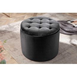 Riess Ambiente Runder Hocker MODERN BAROCK 50cm grau Samt mit Stauraum Riess-Ambiente