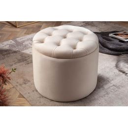 Riess Ambiente Eleganter Hocker MODERN BAROCK 50cm champagner beige Samt Aufbewahrungkorb Riess-Ambiente