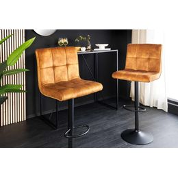 Riess Ambiente H&ouml;henverstellbarer Barhocker MODENA senfgelb Samt Metall schwarz drehbar Polsterstuhl Riess-Ambiente f&uuml;r K&uuml;che Tresenhocker Bistrohocker...