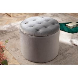 Riess Ambiente Eleganter Hocker MODERN BAROCK 50cm silbergrau Samt Aufbewahrungkorb Riess-Ambiente