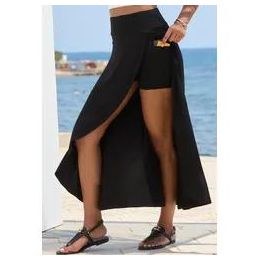 Maxirock Lascana, Damen, Gr. 34, schwarz, Jersey, Obermaterial: 95% Viskose, 5% Elasthan, unifarben, figurumspielend kn&ouml;chellang, R&ouml;cke Maxirock, mit integrierter Shorts und kleiner Tasche, Strandrock, Sommerrock