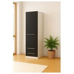 Kleiderschrank Priess "Schrank Garderobe W&auml;scheschrank Barcelona in 5 Breiten", schwarz (schwarz, wei&szlig;), B:48cm H:193cm T:54cm, Holzwerkstoff, Schr&auml;nke, Kleiderschrank, viel Stauraum, ger&auml;umige Schubk&auml;sten, mit Spiegel, MADE IN GERMANY