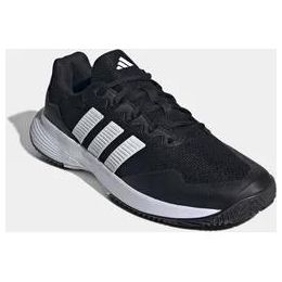 Tennisschuh Adidas PERFORMANCE "GAMECOURT 2 TENNIS SHOES", Herren, Gr. 46, core schwarz, ftwr wei&szlig;, silber metallic, Synthetik, Textil, Schuhe