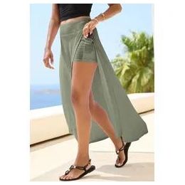 Maxirock Lascana, Damen, Gr. 36, helles khaki, Jersey, Obermaterial: 95% Viskose, 5% Elasthan, unifarben, figurumspielend kn&ouml;chellang, R&ouml;cke Maxirock, mit integrierter Shorts und kleiner Tasche, Strandrock, Sommerrock