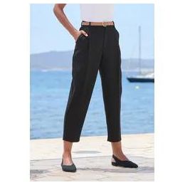 Bundfaltenhose Lascana, Damen, Gr. 34, N-Gr, schwarz, Web, Obermaterial: 76% Polyester, 20% Viskose, 4% Elasthan, unifarben, figurumspielend kn&ouml;chelfrei, Hosen, mit G&uuml;rtel, in modischer Barrel-Form, Businesshose