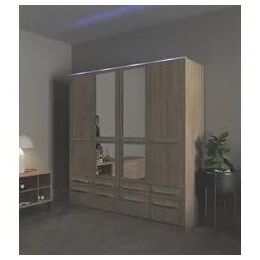 Kleiderschrank Priess "Schrank Garderobe W&auml;scheschrank Barcelona in 5 Breiten", braun (struktureichefarben hell), B:185cm H:193cm T:54cm, Holzwerkstoff, Schr&auml;nke, Kleiderschrank, viel Stauraum, ger&auml;umige Schubk&auml;sten, mit Spiegel, MADE IN GERMANY