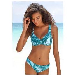B&uuml;gel-Bikini-Top Lascana ACTIVE "Coal", Damen, Gr. 42, Cup D, blau (petrol, bedruckt), Recycling-Polyamid, bedruckt, gestreift, Bikini-Oberteile, im Mustermix aus Palmen und Streifen