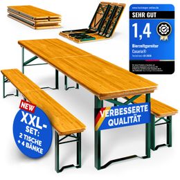 Casaria Bierzeltgarnitur 220cm klappbar 2er-Set 10 Personen hohe Belastbarkeit massives Holz