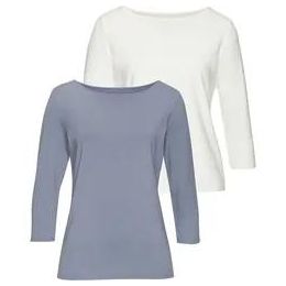 3/4-Arm-Shirt Lascana, Damen, Gr. 32/34, blau (hellblau, creme), Single Jersey, Obermaterial: 50% Baumwolle, 45% Modal (TENCELTM), 5% Elasthan, unifarben, Basic, bequem, U-Boot-Ausschnitt, Shirts 3/4-Arm-Shirt, aus elastischer Baumwoll-Modal-Qualit&auml;t, Topseller