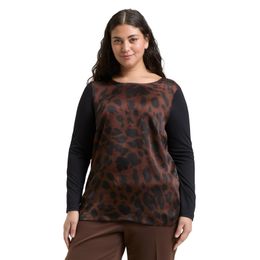 Tom Tailor sheego Gro&szlig;e Gr&ouml;&szlig;en Langarmshirt, brown black big leo print, Gr&ouml;&szlig;e 46 - Damen