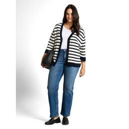 sheego Gro&szlig;e Gr&ouml;&szlig;en Cardigan, white sky blue knit stripe, Gr&ouml;&szlig;e 46 - Damen