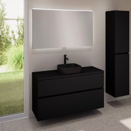 evineo ineo5 evo Unterschrank B: 120 cm mit 2 Ausz&uuml;gen, ineo7 Waschtisch B: 37,5 cm schwarz matt, mit ineo Lichtspiegel,,