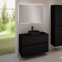 evineo ineo5 evo Unterschrank B: 100 cm mit 2 Ausz&uuml;gen, ineo7 Waschtisch B: 37,5 cm schwarz matt, mit ineo Lichtspiegel,,