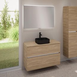 evineo ineo5 evo Unterschrank B: 100 cm mit 2 Ausz&uuml;gen, ineo7 Waschtisch B: 37,5 cm schwarz matt, mit ineo Lichtspiegel,,